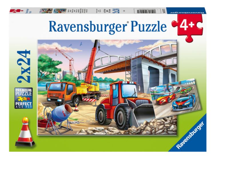 RAVENSBURGER CASSE-TÊTE 2 X 24 PIÈCES - CHANTIER ET COURSE AUTOMOBILE ...