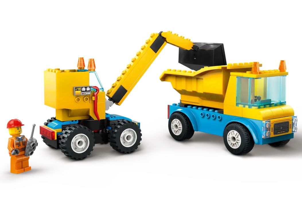 LEGO CITY - LES CAMIONS DE CHANTIER ET LA GRUE À BOULE DE DÉMOLITION ...