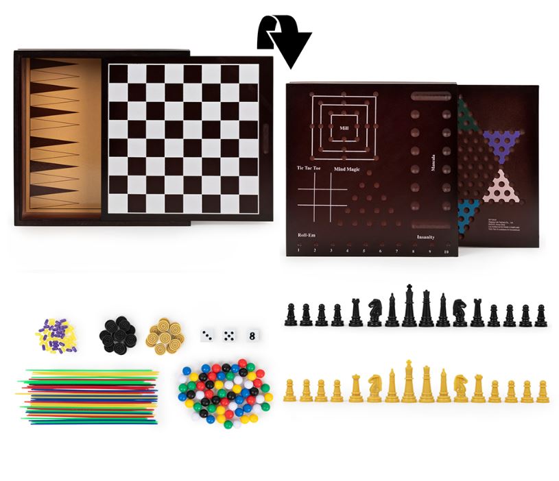 JEU BOÎTE DE BOIS - COFFRET DE 10 JEUX CLASSIQUE FAMILLE - JEUX DE ...