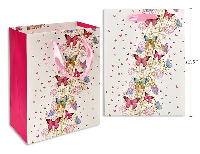 SAC CADEAU MOYEN - PAPILLON PAILLETÉ FINITION MAT AVEC POIGNÉE EN SATIN ...