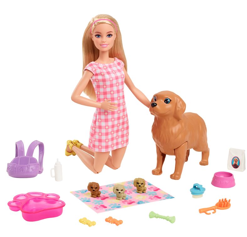 BARBIE ANIMAUX - COFFRET DE JEU CHIOTS NOUVEAU-NÉS AVEC POUPÉE ...