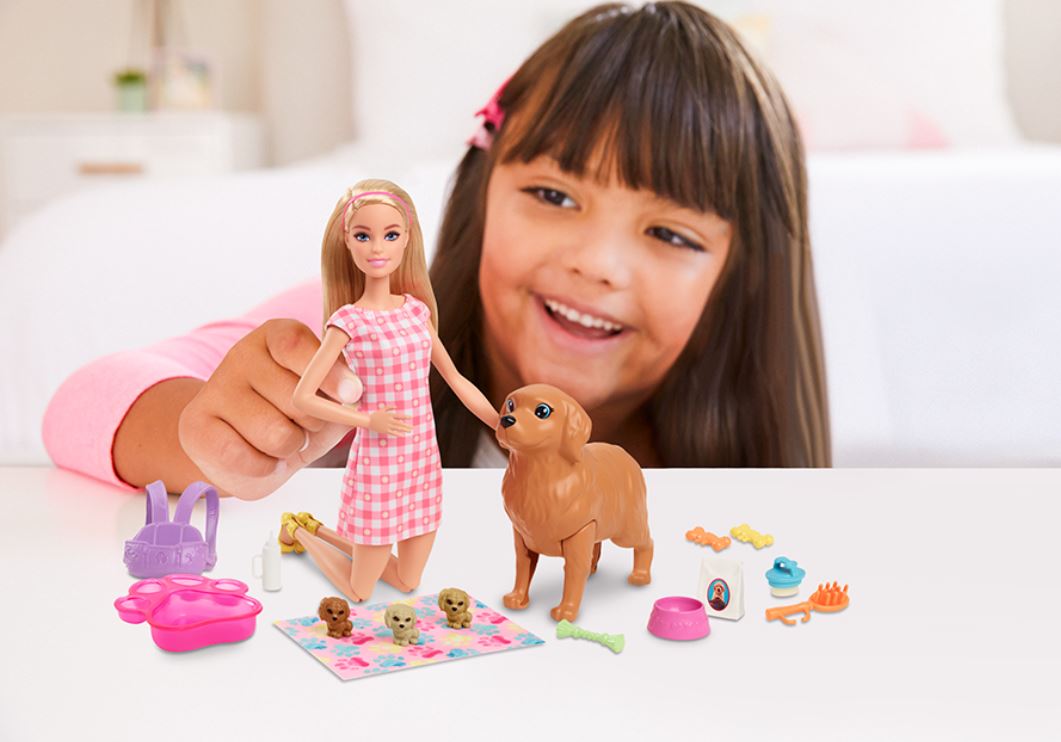 BARBIE ANIMAUX - COFFRET DE JEU CHIOTS NOUVEAU-NÉS AVEC POUPÉE ...