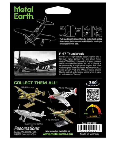 METAL EARTH - AVION P-47 THUNDERBOLT 2 FEUILLES - CONSTRUCTION / Métal ...