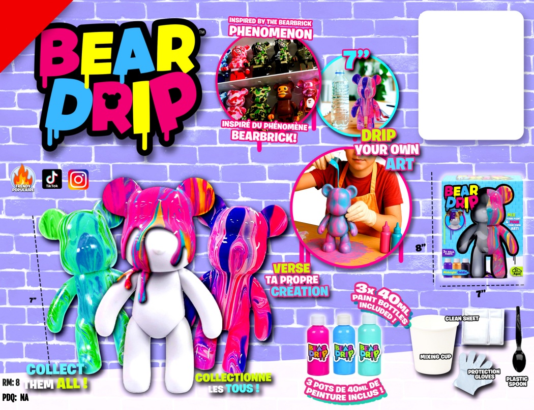 BEAR DRIP – OURS À PEINDRE AVEC COULÉE ARTISTIQUE DIY 18 CM (7") ASST ...