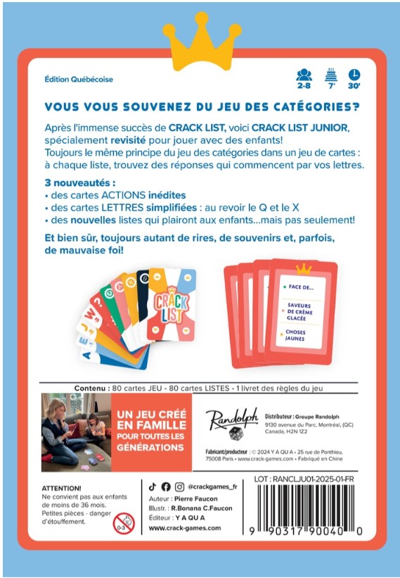 JEU CRACK LIST JUNIOR - ÉDITION QUÉBÉCOISE - JEUX DE SOCIÉTÉ / Enfants ...